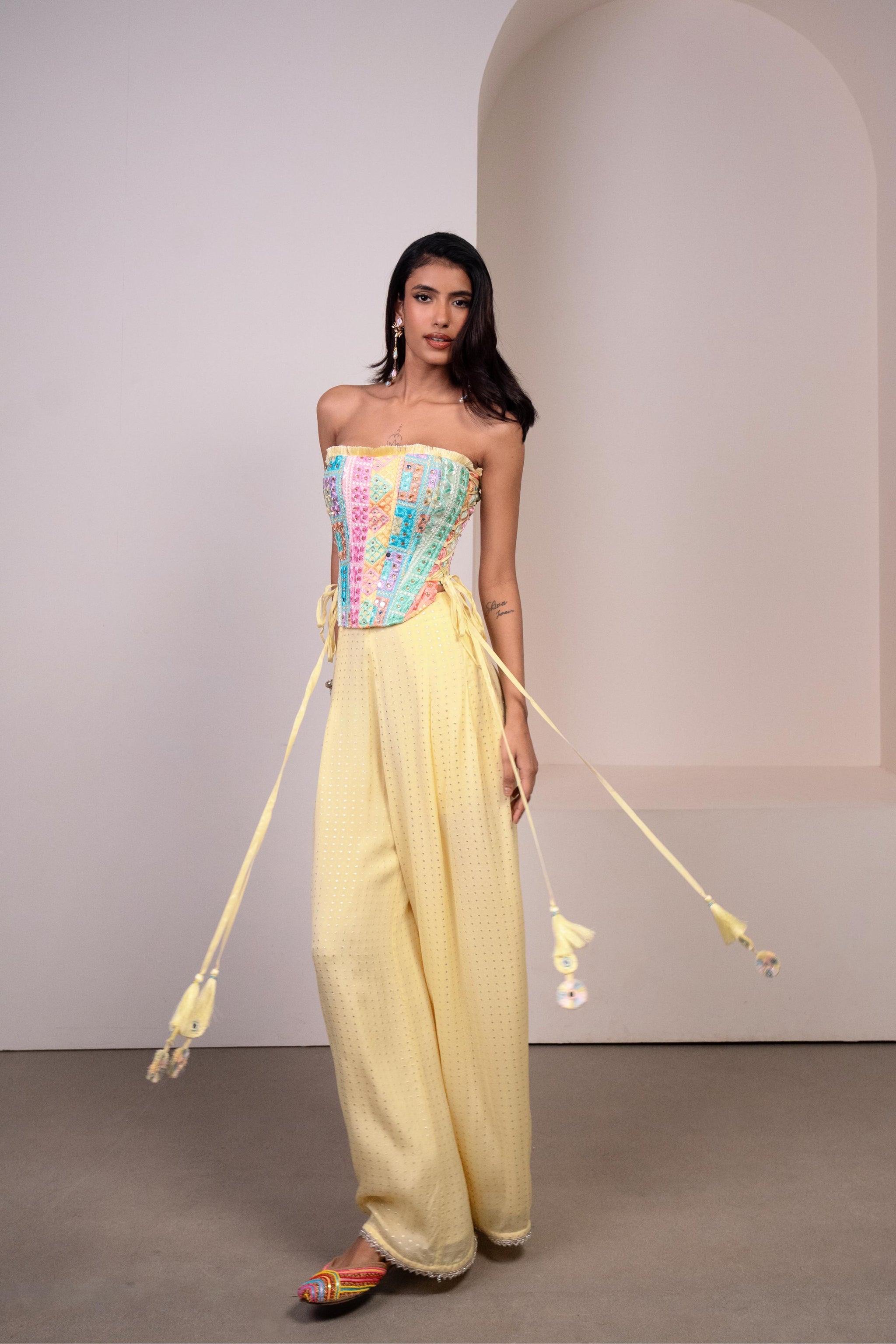 Shop Lemonade Pastel Phulkari Corset Online | Style Junkiie